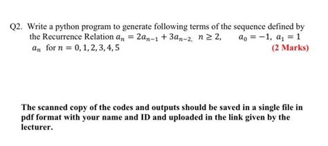 Solved Q2 Write A Python Program To Generate Following