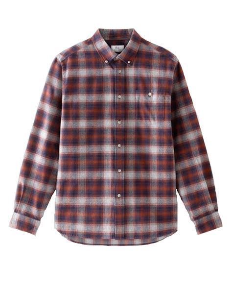 Woolrich Mens Traditional Flannel Shirt Orange Check