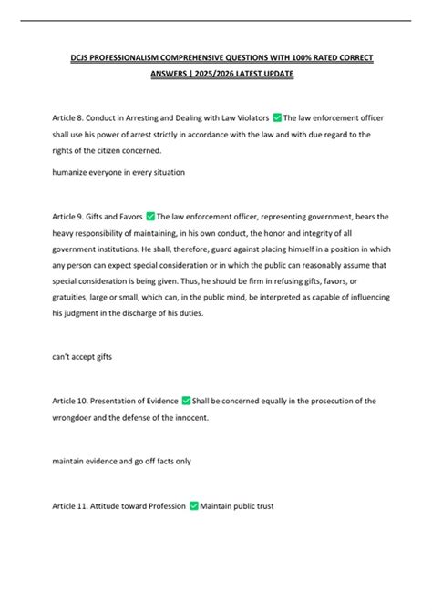 Dcjs Professionalism Comprehensive Questions With 100 Rated Correct Answers 2025 2026 Latest