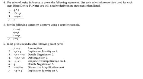 Solved 4 Use Rules Of Logic Inference To Prove The