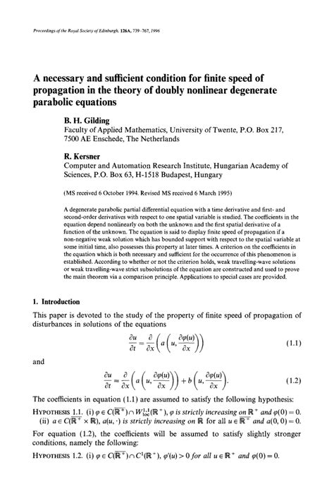 Pdf A Necessary And Sufficient Condition For Finite Speed Of Propagation In The Theory Of