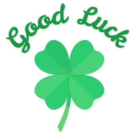 Four Leaf Green Lucky Clover With Text Good Luck Flat Vector