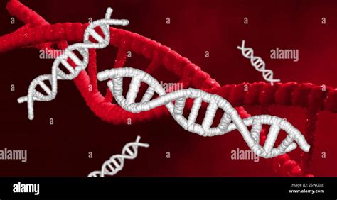 Image Of Dna Strands Spinning Over Red Background Stock Photo Alamy