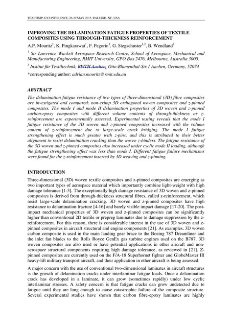 Pdf Improving The Delamination Fatigue Properties Of Textile Composites Using Through