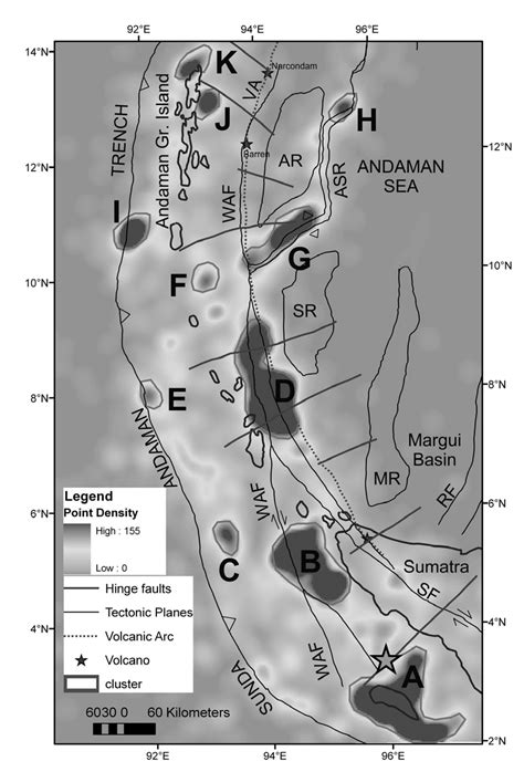 seismic clusters a to k delineated by point density analysis are