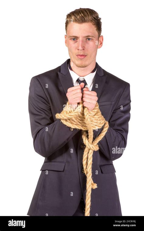 Businessman Tied Up In Rope Stock Photo Alamy