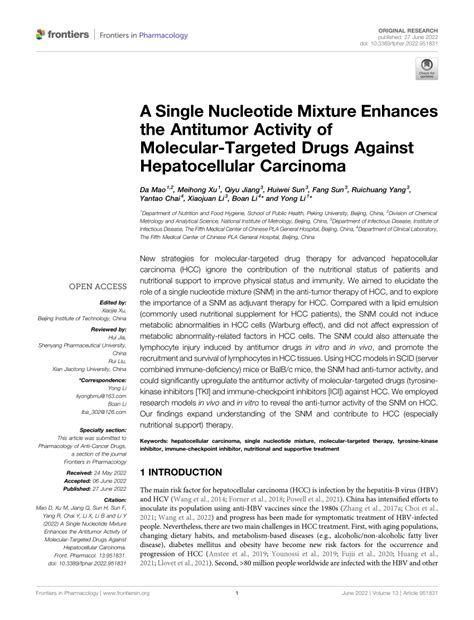 Pdf A Single Nucleotide Mixture Enhances The Antitumor Activity Of