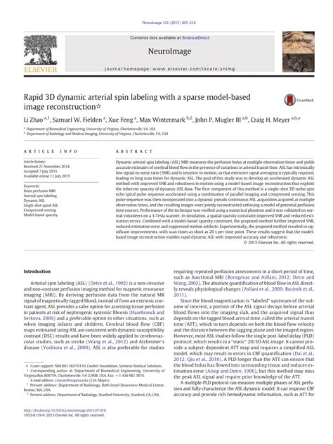 Pdf Rapid 3d Dynamic Arterial Spin Labeling With A Sparse Model Based