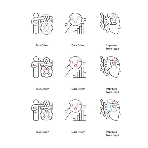 machine learning algorithm icons streamlining decision making processes vector icon design set