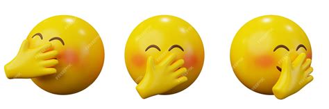 입에 손을 대거나 수줍은 이모티콘 또는 노란색 볼 이모티콘으로 3d 렌더링 프리미엄 사진
