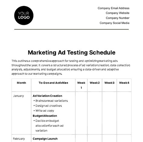 Marketing Ad Testing Schedule Template Edit Online Download Example Template Net