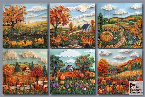 Fall Pumpkin Patch Quilling Pattern Digital Paper So Fontsy