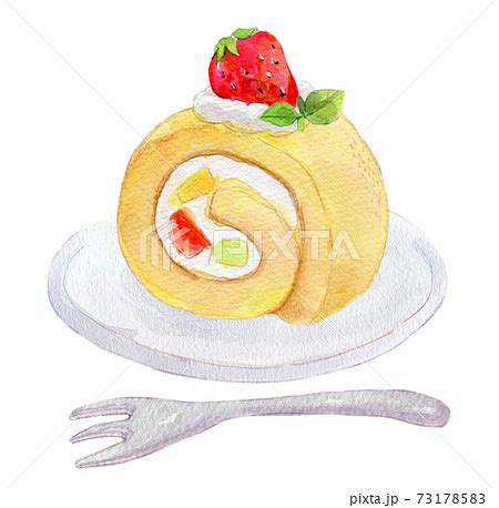 ロールケーキ 水彩イラスト 苺のイラスト素材 73178583 Pixta