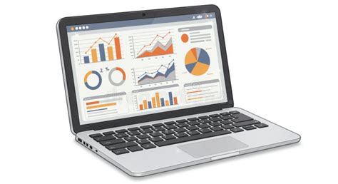 Laptop Displaying Data Analysis Charts And Graphs For Business Stock