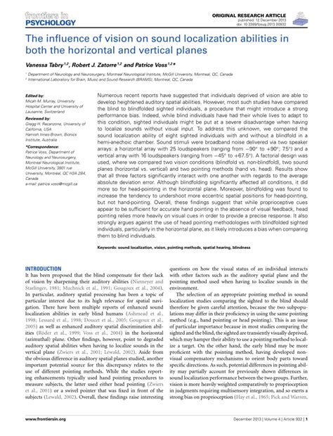Pdf The Influence Of Vision On Sound Localization Abilities In Both