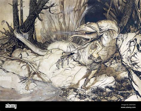 Rackham Arthur 1867 1939 Siegfried Kills Fafnir From Siegfried And Twighlight Of The Gods By