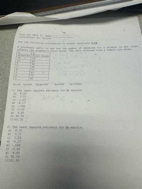 Solved 2 The Least Squares Estimate For ßo Equals A 8 10