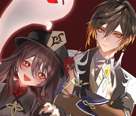 Zhongli And Hu Tao Genshin Impact Drawn By Pottsness Danbooru