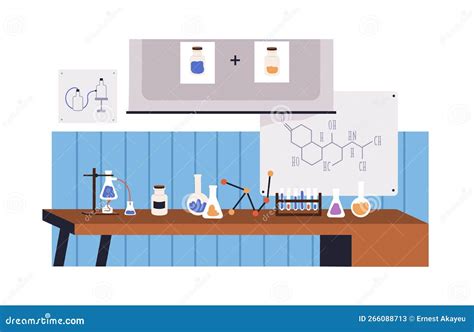 Chemistry Classroom School Lab With Glass Tubes Equipment On Desk Class Room Laboratory For