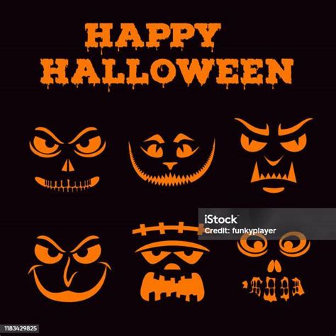 할로윈 호박 조각 얼굴 실루엣 잭 O 랜턴을 잘라 템플릿 재미 괴물 스텐실 세트 벡터 아트 가공의 인물에 대한 스톡 벡터 아트 및 기타 이미지 Istock