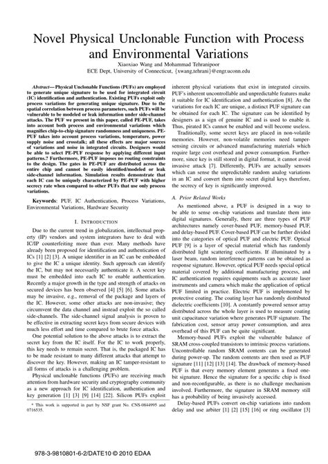 Pdf Novel Physical Unclonable Function With Process And Environmental Variations