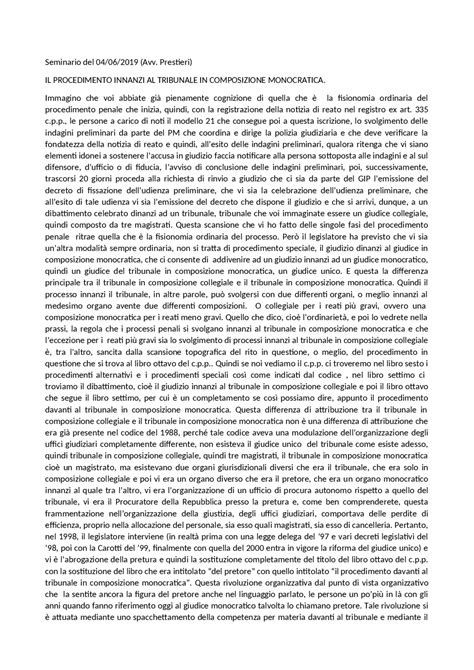 Tribunale Monocratico Libro Viii Cpp Docsity