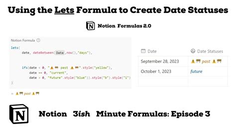 Notion Formulas 20 Using The Lets Formula To Create Date Specific Statuses Youtube