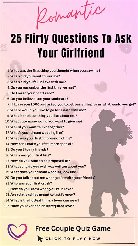 25 Flirty Questions To Ask Your Girlfriend Flirty Questions For A Sparkling Connection Artofit