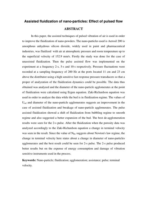 Pdf Fluidization Of Nano Particles