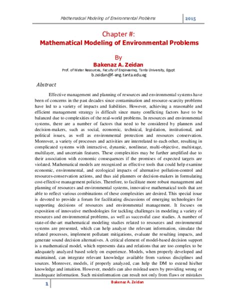 Pdf Mathematical Modeling Of Environmental Problems