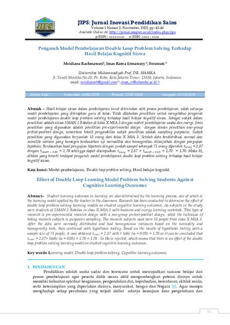 Pdf Pengaruh Model Pembelajaran Double Loop Problem Solving Terhadap Hasil Belajar Kognitif Siswa