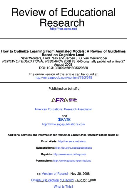 Pdf Based On Cognitive Load How To Optimize Learning From Animated Models A Review Of Guidelines