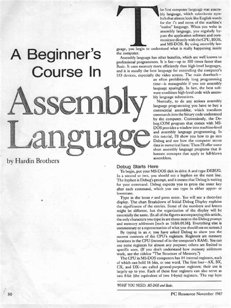 a beginners course in assembly language pdf assembly language