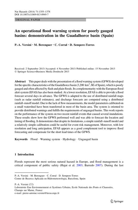 Pdf An Operational Flood Warning System For Poorly Gauged Basins Demonstration In The