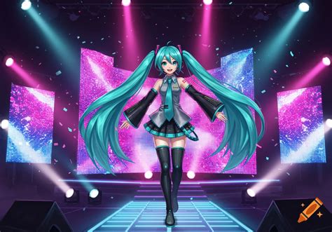 Hatsune Miku An Anime Character Performs On A Brightly Lit Concert