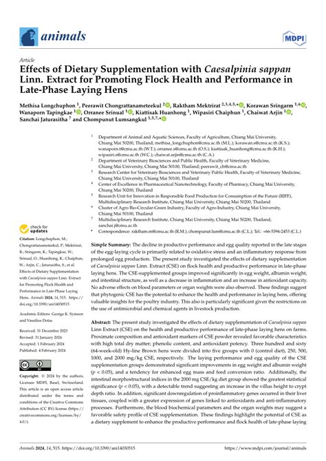 Pdf Effects Of Dietary Supplementation With Caesalpinia Sappan Linn Extract For Promoting