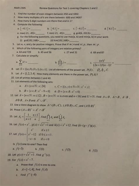 solved math 2305 review questions for test 1 covering