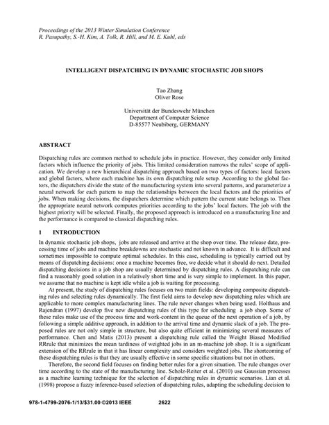 Pdf Intelligent Dispatching In Dynamic Stochastic Job Shops