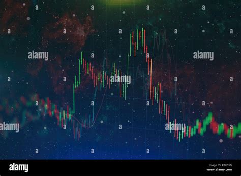 Financial Candlestick Chart With Line Graph And Stock Numbers On Gradient Blue Color Background