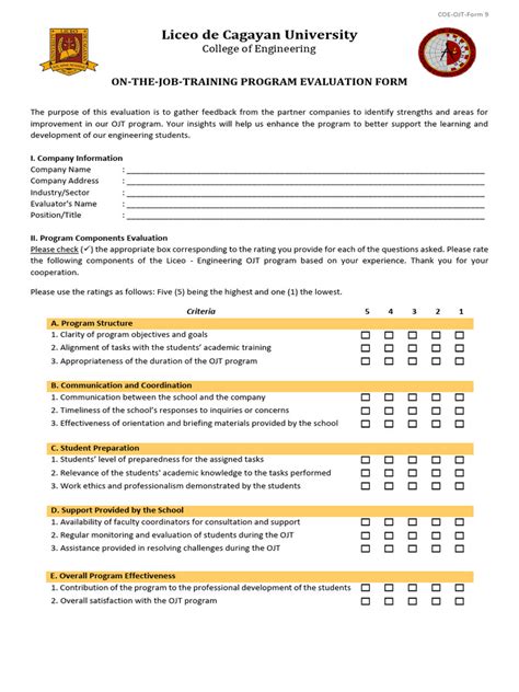 Coe Ojt Form 9 Program Evaluation Sheet Pdf Program Evaluation