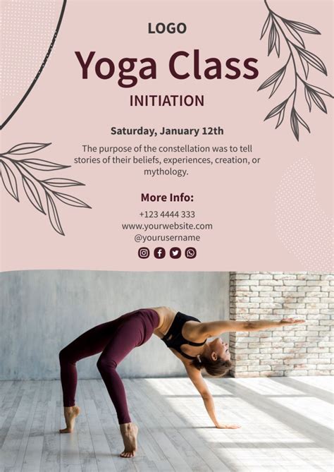 Customize This Linear Leaves Yoga Class Initiation Poster Layout Online