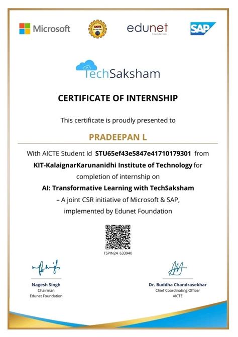 Ai Techsaksham Microsoft Sap Edunetfoundation Aicte Internship… Pradeepan L