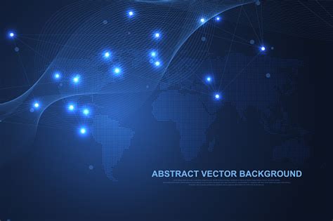 네트워킹 연결 개념 추상 기술입니다 점과 선이 있는 글로벌 네트워크 연결 빅 데이터 시각화 미래 지향적 인포 그래픽 벡터