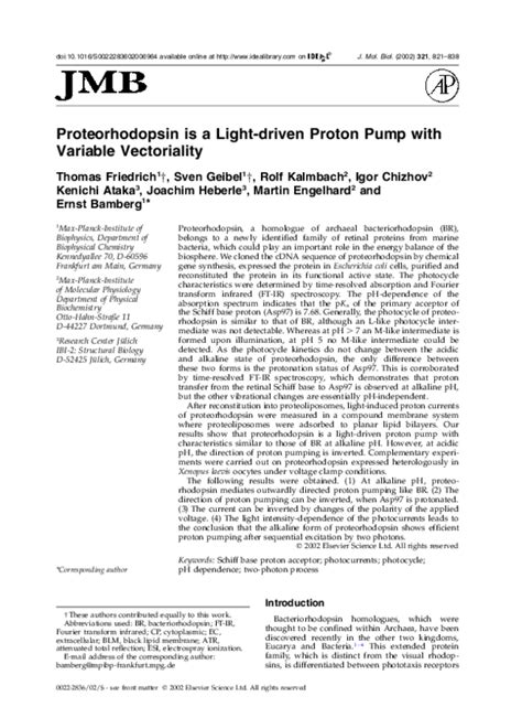 Pdf Proteorhodopsin Is A Light Driven Proton Pump With Variable Vectoriality