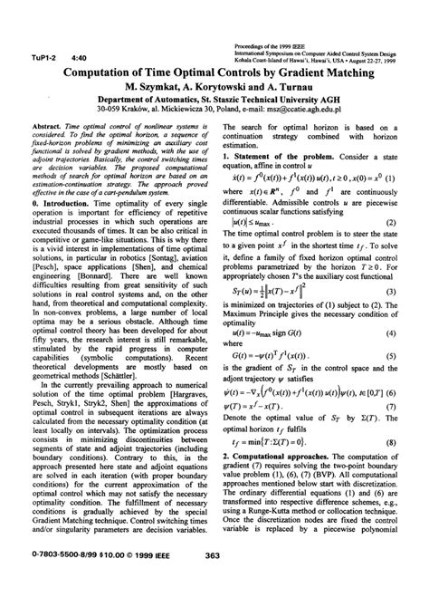 Pdf Computation Of Time Optimal Controls By Gradient Matching
