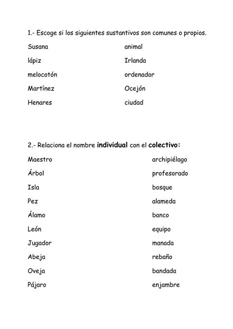 Hojas De Trabajo Sobre Sustantivos Comunes Y Sustantivos Propios