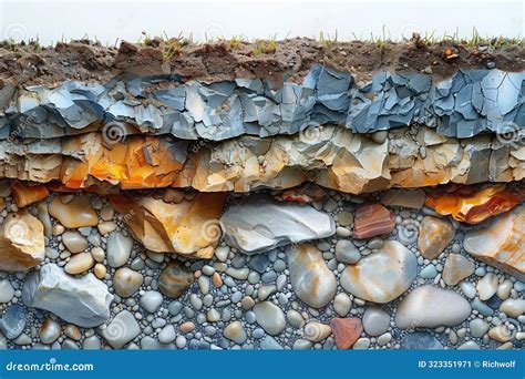 An InDepth CrossSection Depicting Various Geological Layers And Rock Varieties Stock Image