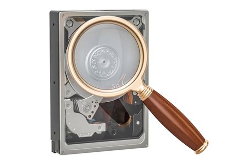 premium photo hard disk drive hdd with magnifier 3d rendering