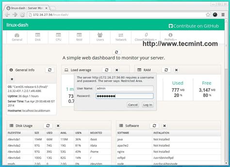 linux dash monitors “linux server performance” remotely using web browser linux blimp