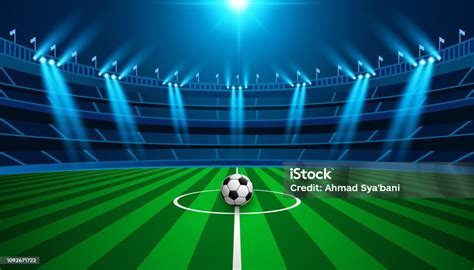 축구 경기장 필드 밝은 경기장 발광 조명 벡터 디자인 벡터 조명 Championship에 대한 스톡 벡터 아트 및 기타 이미지